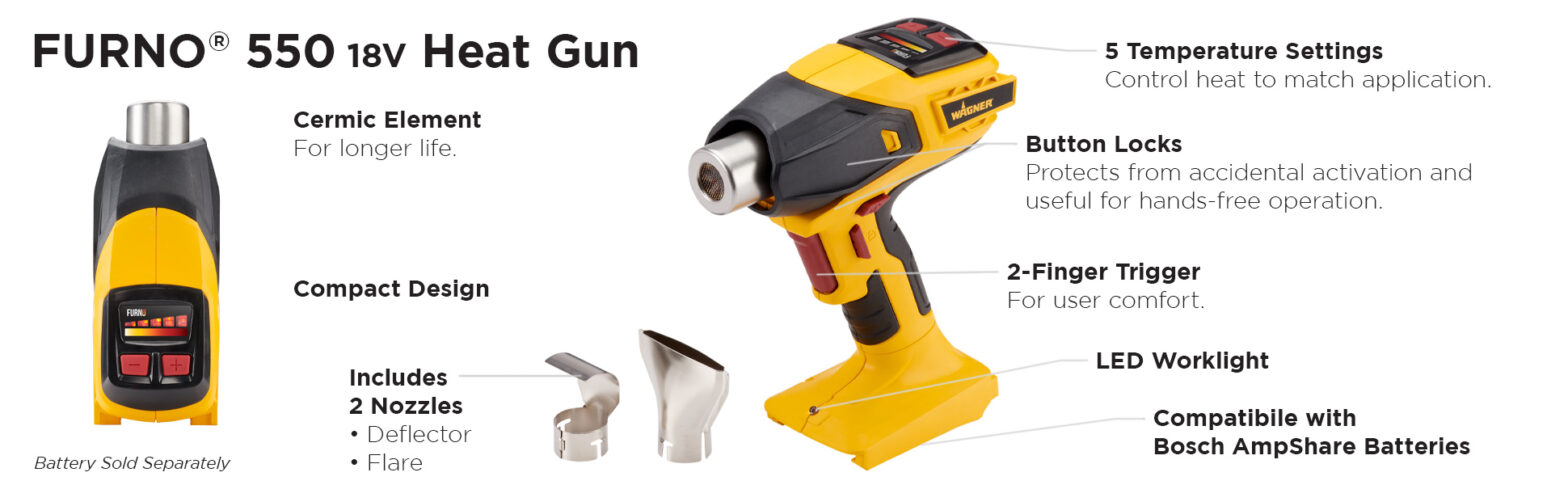 FURNO 550 Cordless Heat Gun | Battery Not Included | Wagner